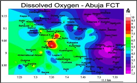 Spatial Variation Of Dissolved Oxygen Mg L In Abuja Do Is Maximum At Download Scientific