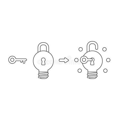 Vector Icon Concept Of Light Bulb Padlock With Key Into Keyhole And Glowing Stock Vector