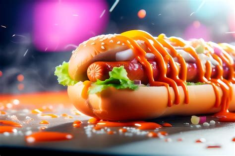 Premium Photo Gourmet Loaded Hot Dog With Vibrant Toppings