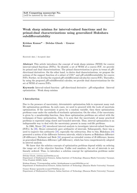 Pdf Weak Sharp Minima For Interval Valued Functions And Its Primal Dual Characterizations