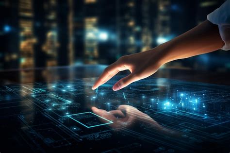 Premium Ai Image Close Up Hand Touching Virtual Screen Displaying Modern Cloud Based Web
