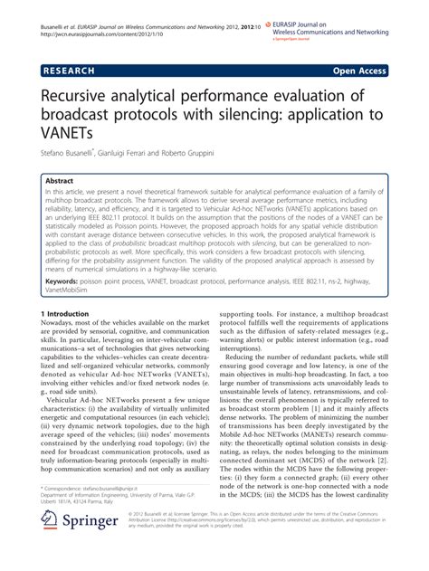 Pdf Recursive Analytical Performance Evaluation Of Broadcast Protocols With Silencing