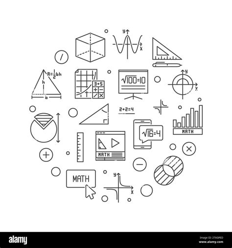 Math Learning Vector Outline Round Banner Mathematics Concept Illustration Stock Vector Image