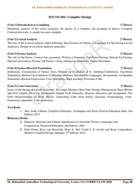 Compiler Design Syllabus Dbatu Pdf