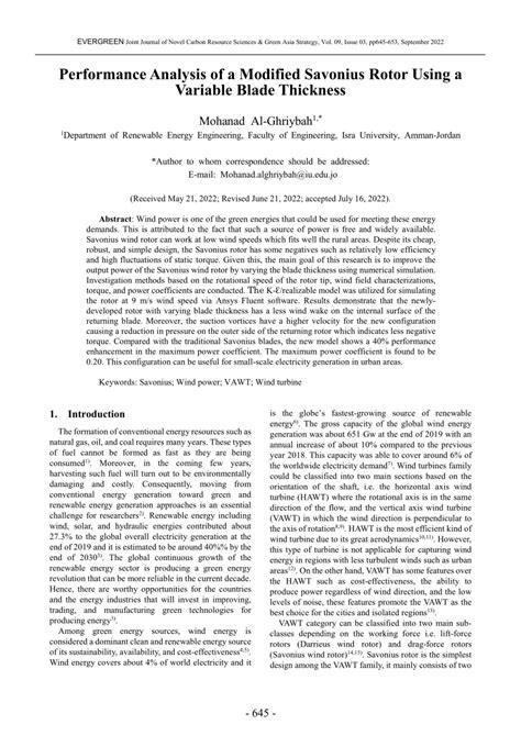 Pdf Performance Analysis Of A Modified Savonius Rotor Using A