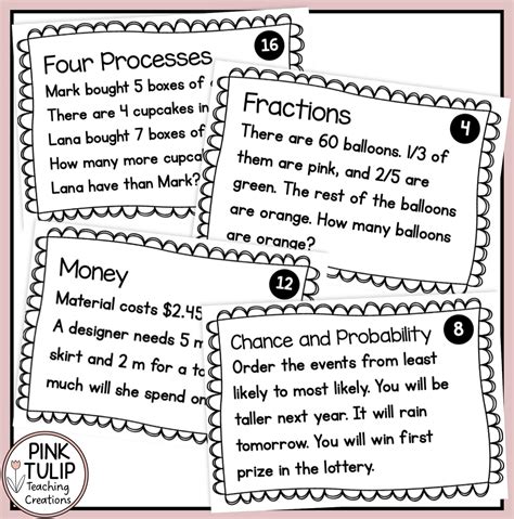 maths problem solving worded question task cards etsy