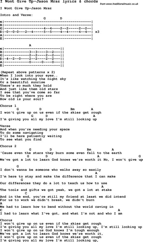 Love Song Lyrics Fori Wont Give Up Jason Mraz With Chords
