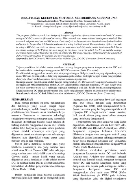 Pdf Pengaturan Kecepatan Motor Dc Seri Berbasis Arduino Uno