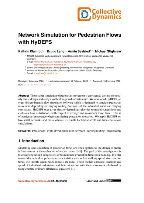 pdf network simulation for pedestrian flows with hydefs