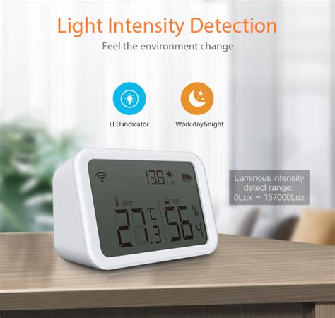China Tuya Zigbee LCD Display Smart Temperature Humidity Sensor Detector Light Intensity