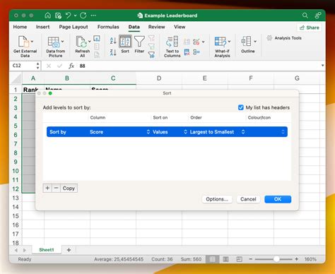 how to create a leaderboard using microsoft excel