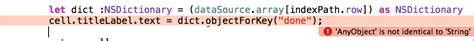 collections ios8 swift anyobject is not identical to string error