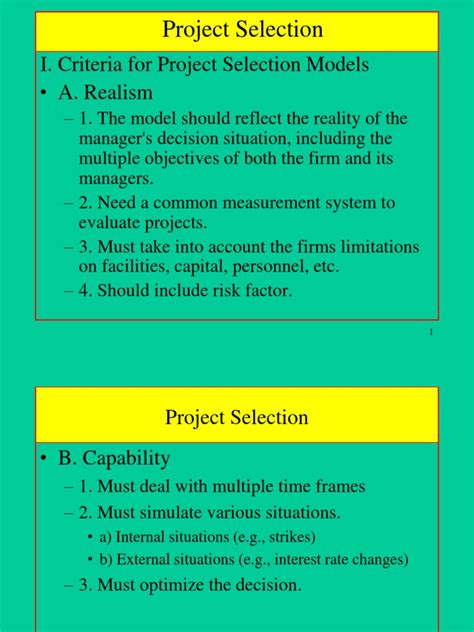 Project Selection I Criteria For Project Selection Models A Realism Download Free Pdf