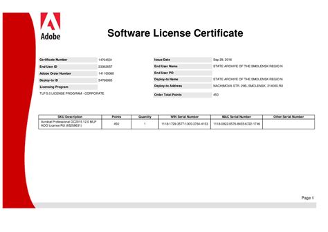 Software License Certificate Template