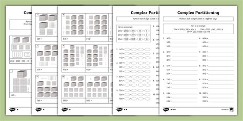 👉 4 digit number complex partitioning differentiated worksheets
