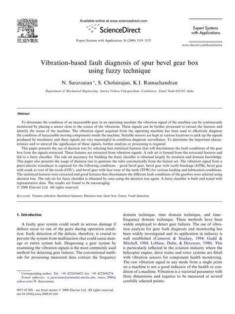 Pdf 2009 Vibration Based Fault Diagnosis Of Spur Bevel Gear Box Using Fuzzy Technique N