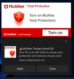 Remove Turn On McAfee Total Protection Pop Up Scam
