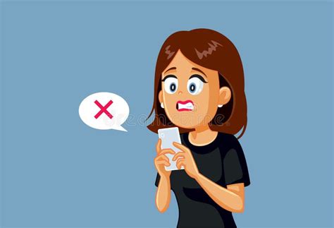 stressed woman receiving a rejection message vector cartoon stock