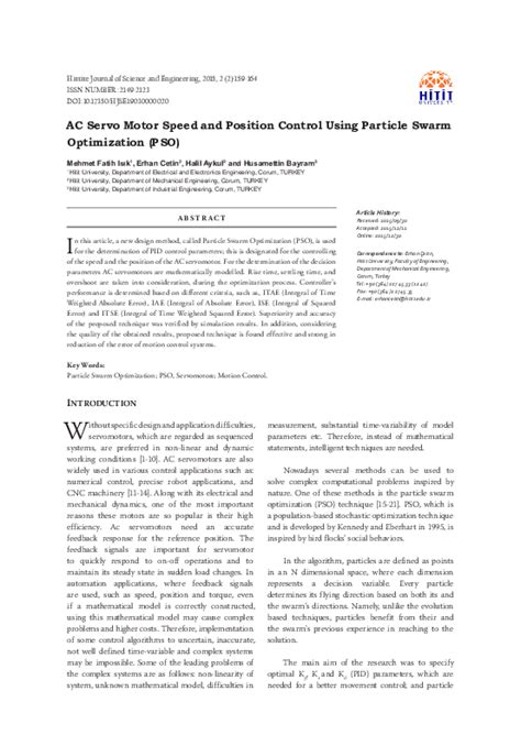 Pdf Ac Servo Motor Speed And Position Control Using Particle Swarm Optimization Pso