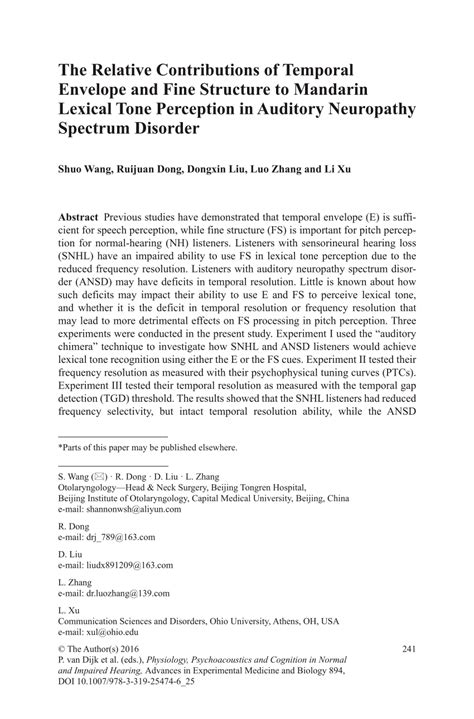 Pdf The Relative Contributions Of Temporal Envelope And Fine