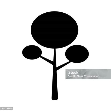 평평한 낙서 스타일의 검은 나무 실루엣 그림 자연 클립 아트입니다 야외 조경 숲 또는 공원 디자인 요소 간단한 식물 모양 트리