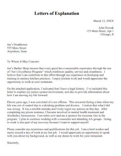 Letter Of Explanation Examples To Download