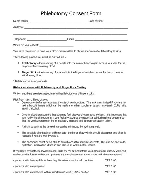 Phlebotomy Consent Doc Template Pdffiller