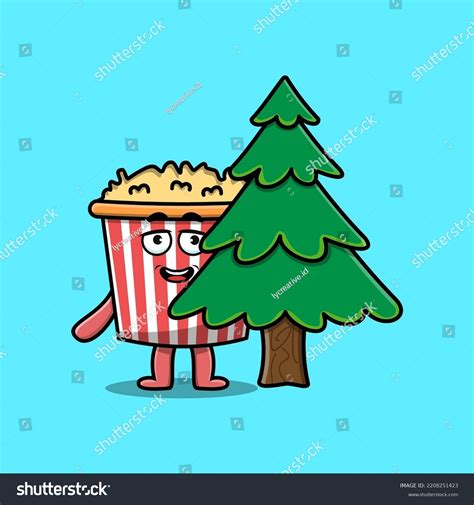 cute cartoon popcorn character hiding tree stock vector royalty free 2208251423 shutterstock