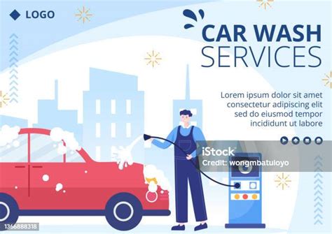 세차 서비스 브로셔 템플릿 평면 디자인 일러스트레이션 소셜 미디어 또는 웹 인터넷 광고에 적합한 스퀘어 배경편집 가능 고객 참여에 대한 스톡 벡터 아트 및 기타 이미지