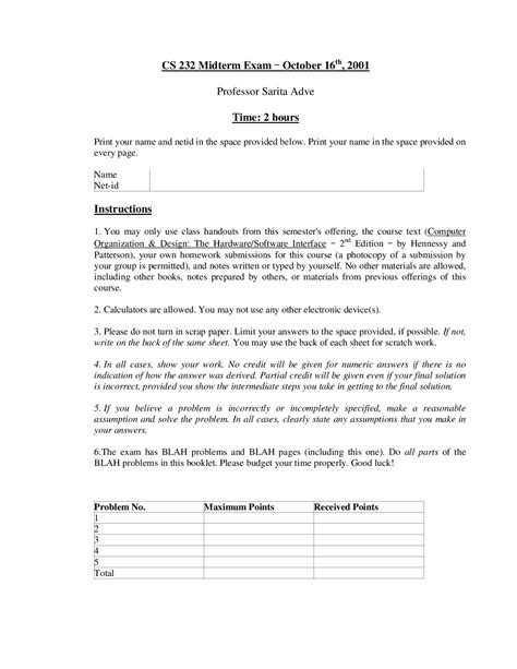 5 Solved Problems In Computer Architecture Ii Midterm Exam Cs 232 Docsity