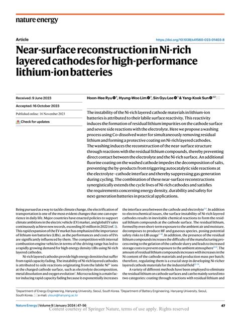 Near Surface Reconstruction In Ni Rich Layered Cathodes For High Performance Lithium Ion