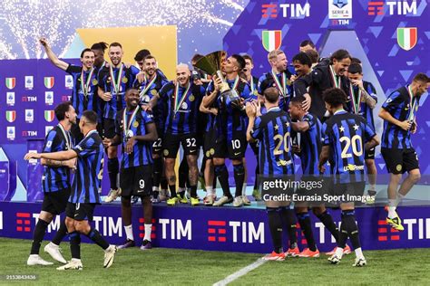 Lautaro Martinez Of Internazionale Kisses Trophy During The Serie A