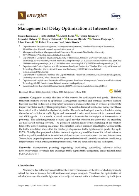 Pdf Management Of Delay Optimization At Intersections