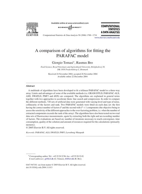Pdf A Comparison Of Algorithms For Fitting The Parafac Model