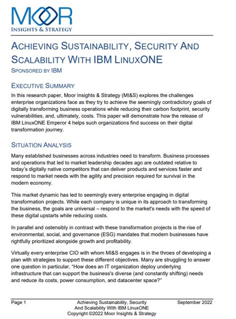 Achieving Sustainability And Performance Goals With Ibm Linuxone It Pro