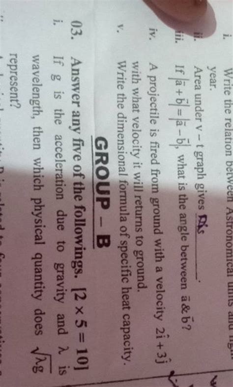 Ii Area Under Vt Graph Gives Disiii If A B Ab What Is The Angle