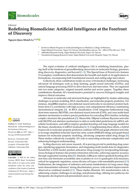 Pdf Redefining Biomedicine Artificial Intelligence At The Forefront Of Discovery