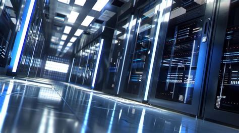 Modern Data Center With Server Racks And Blue Led Lights Generative Ai
