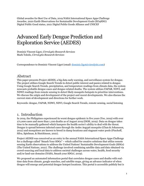 Pdf Advanced Early Dengue Prediction And Exploration Service Aedes