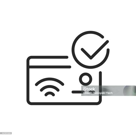 비접촉식 결제 성공 아이콘입니다 은행 카드 및 확인 틱의 벡터 선형 편집 가능한 기호는 성공적인 금융 거래 및 안전한 지불을 상징합니다 검은색에 대한 스톡 벡터 아트 및