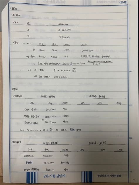 Cpa 공인회계사 2차시험 답안지 예시 And 답안지 작성 팁 원가관리세법재무관리재무회계 네이버 블로그