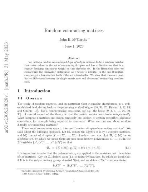 pdf random commuting matrices