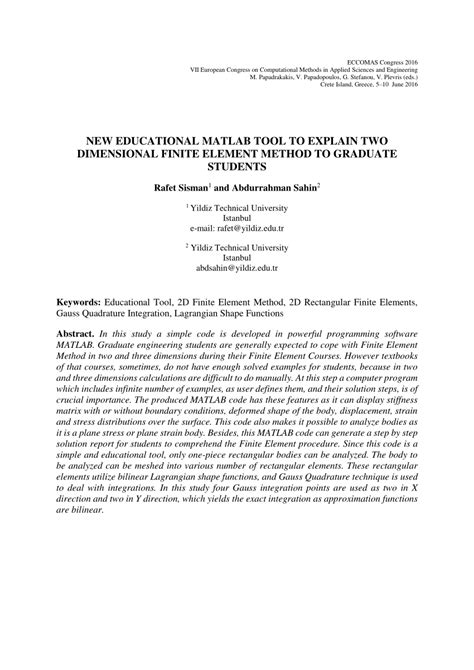 Pdf New Educational Matlab Tool To Explain Two Dimensional Finite Element Method To Graduate