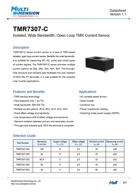 Tmr7307 20c Open Loop Tmr Current Sensor Multidimension
