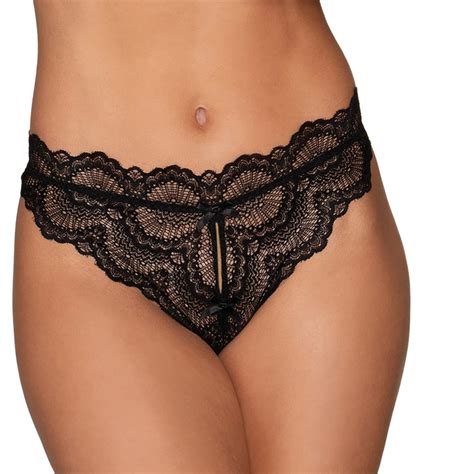 Dg Lace Tanga Open Crotch Panty And Elastic Open Back Detail Black S