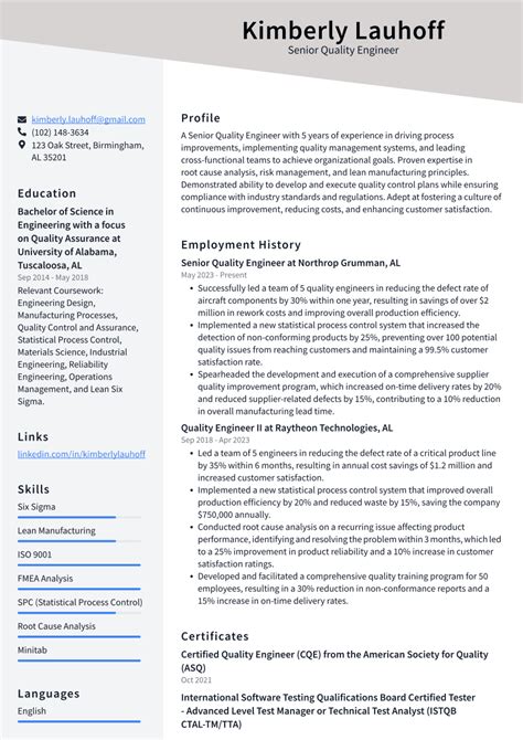 top 18 senior quality engineer resume objective examples