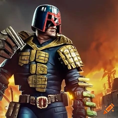High Definition Artwork Of Judge Dredd In An Intense Battle