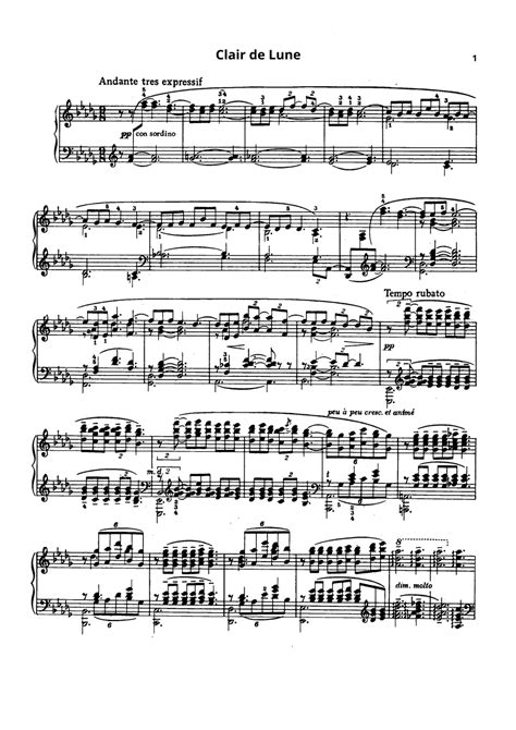 Clair De Lune By Claude Debussy Sheet Music For Piano Solo At Sheet