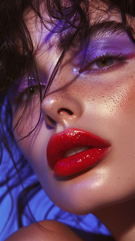Vibrant Purple And Blue Eye Makeup With Stunning Red Lip Editorial Look