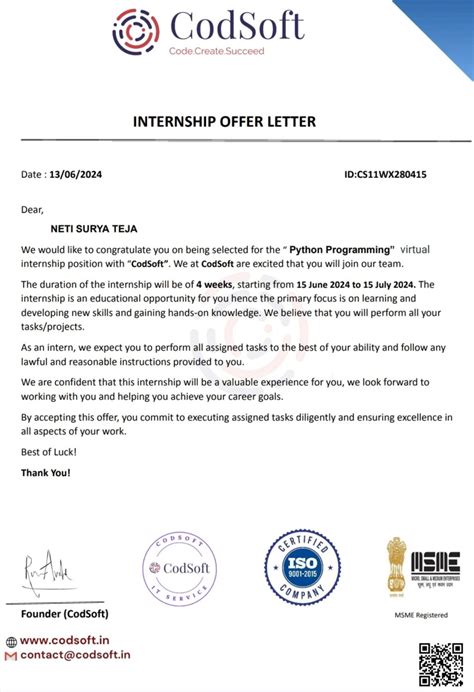 Surya Teja Neti On Linkedin Internship Pythonprogramming Codsoft